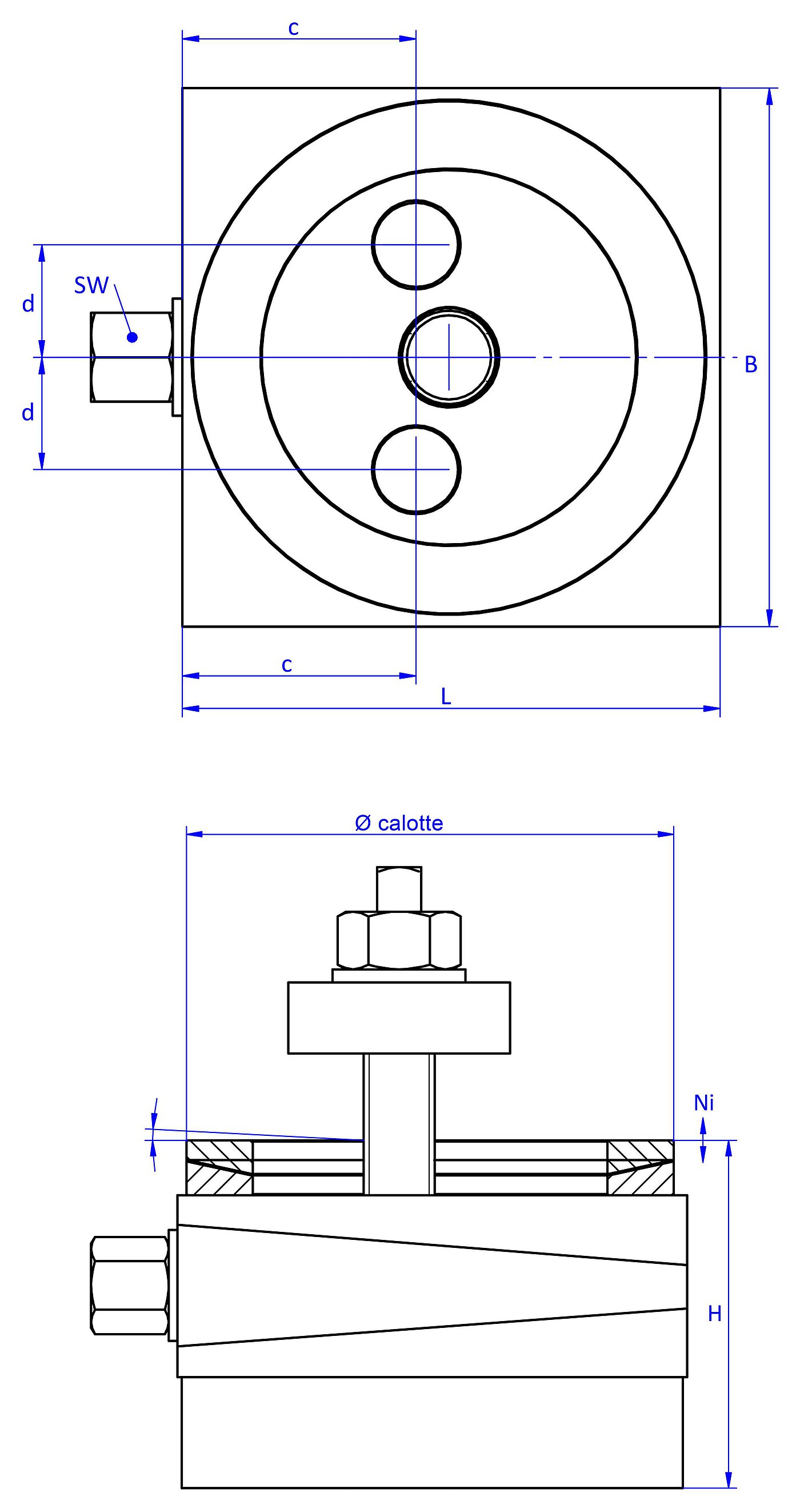 precision wedge mounts bolt-through with calotte