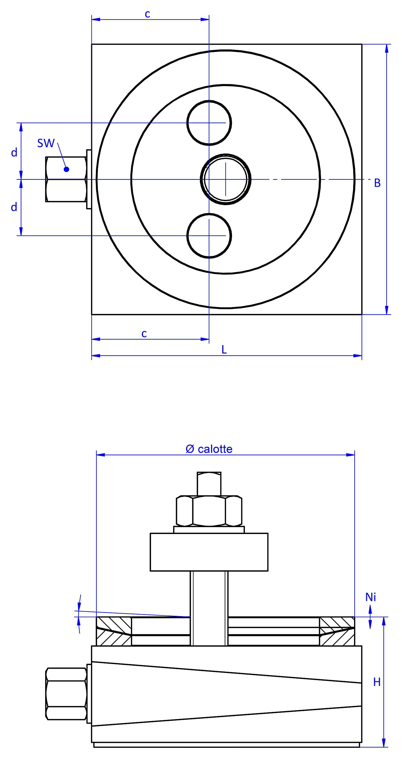 wedge mounts bolt-through with calotte NBR9002