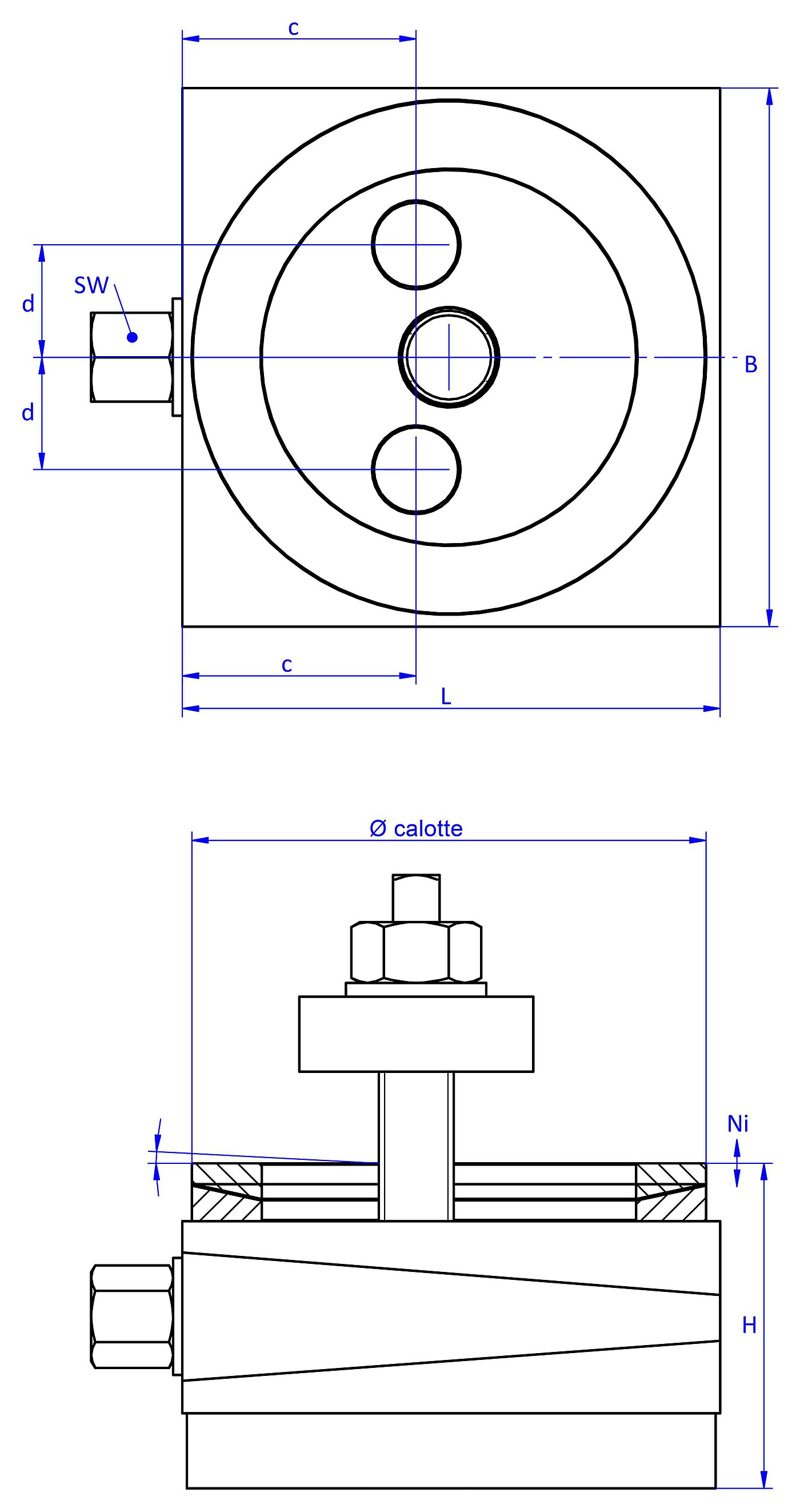 wedge mounts bolt-through with calotte NBR8516